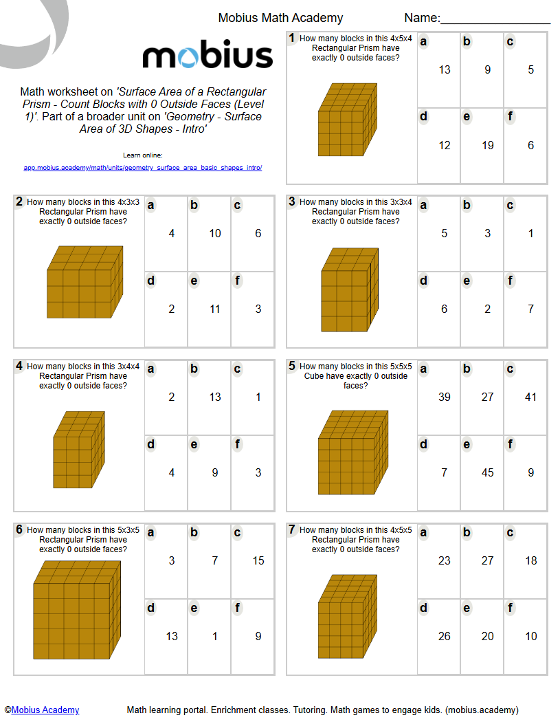 Free Worksheet Surface Area Of A Rectangular Prism Count Blocks With