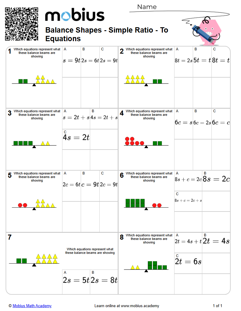 Balance Shapes - Simple Ratio - To Equations (Level 1) - Mobius Math ...