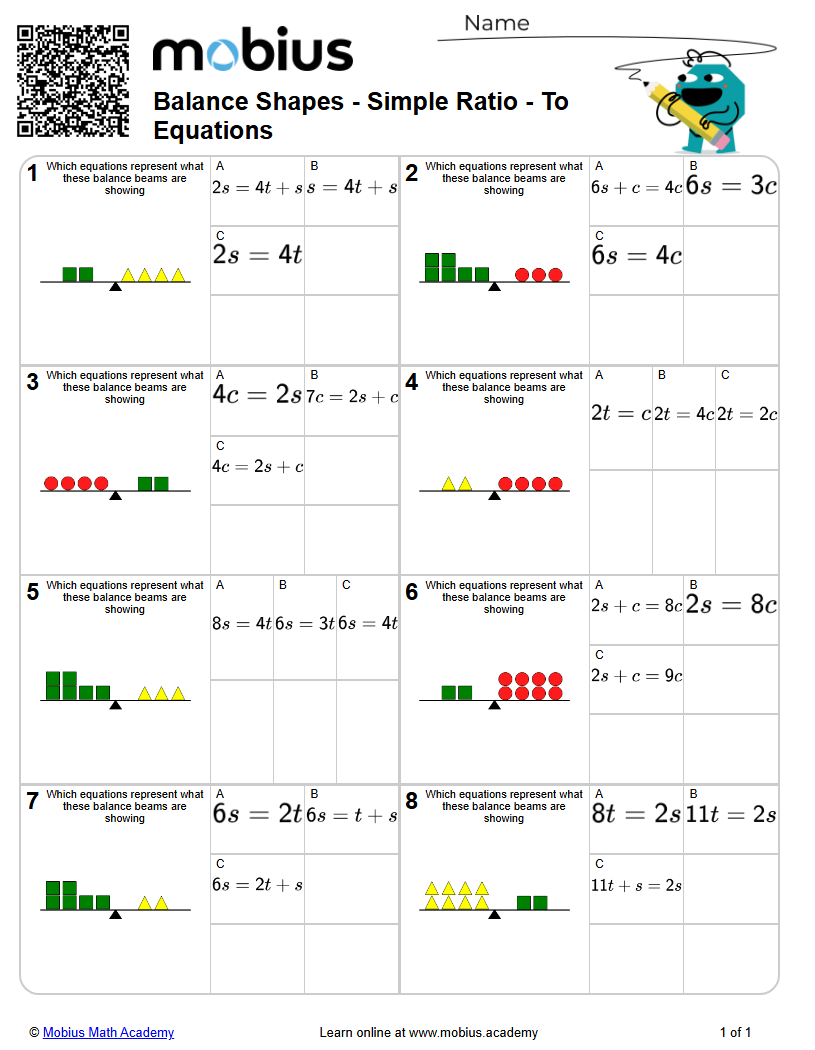 Level 2 | Algebra | Grade 8 Math Worksheets - Mobius Math Academy