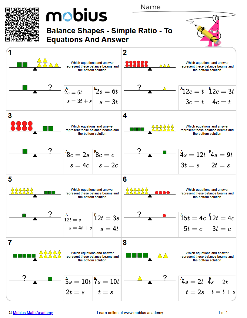 Balance Shapes - Simple Ratio - To Equations And Answer | Level 3 ...