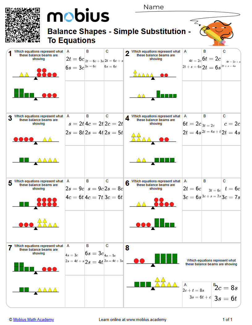 Level 2 | Algebra | Grade 8 Math Worksheets - Mobius Math Academy