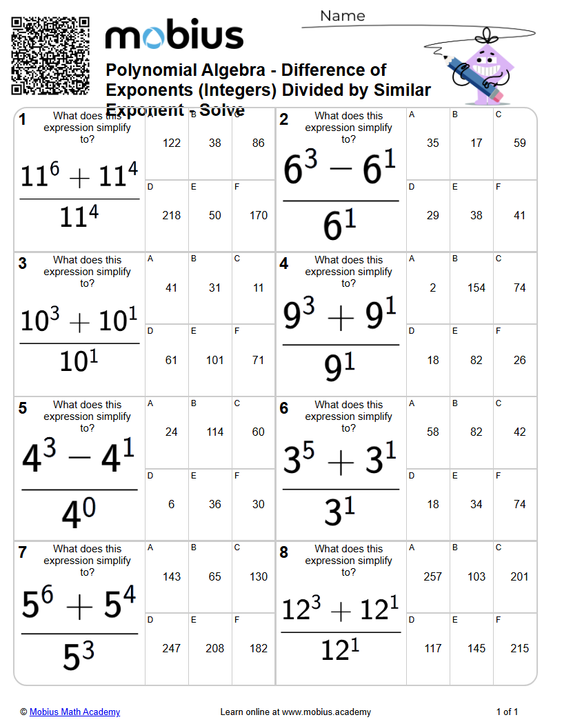 Polynomial Algebra - Difference of Exponents (Integers) Divided by ...