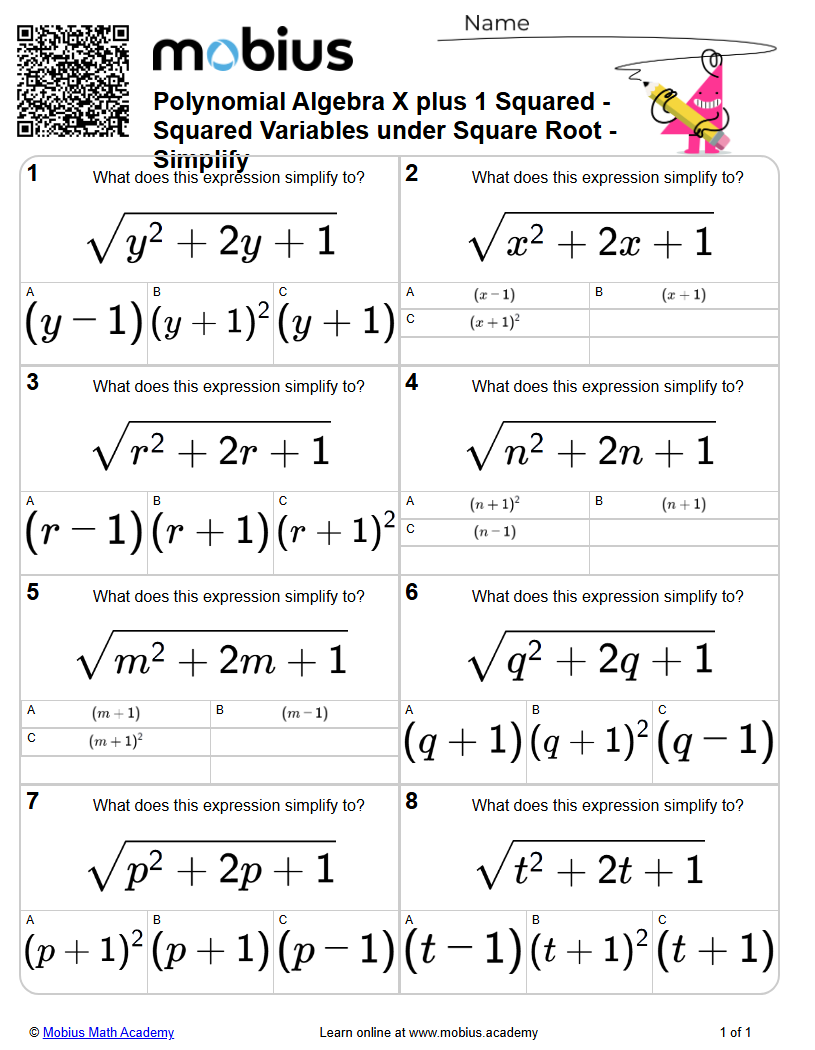 Mobius Math Academy - Polynomial Algebra X plus 1 Squared - Squared ...