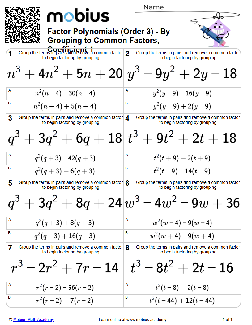 Factor Polynomials (Order 3) - By Grouping to Common Factors ...