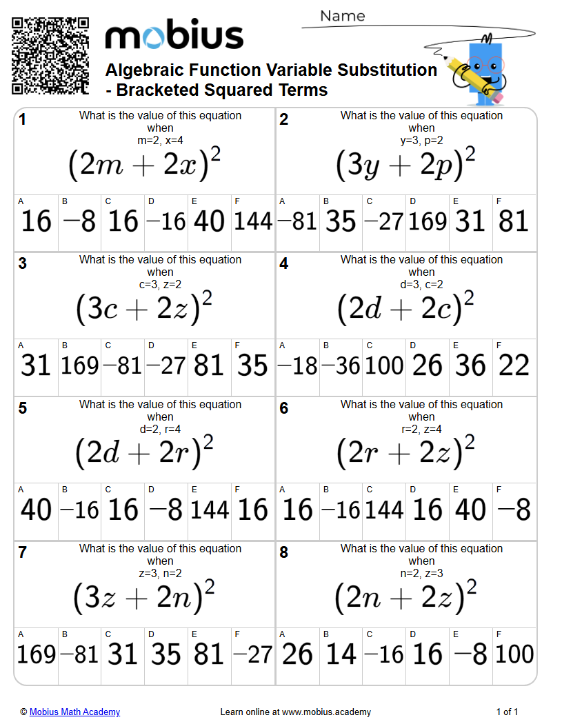 Algebraic Function Variable Substitution - Bracketed Squared Terms ...