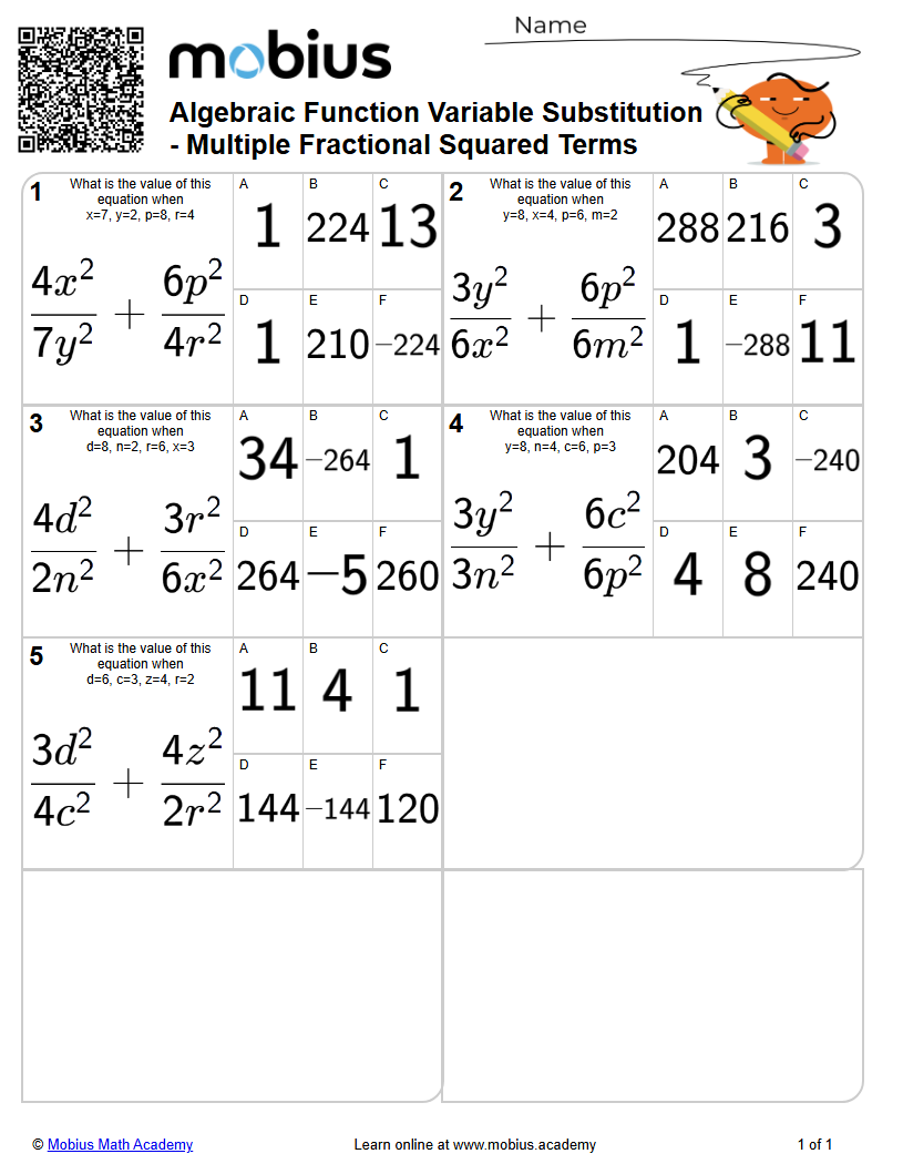 Algebraic Function Variable Substitution | Multiple Fractional Squared ...