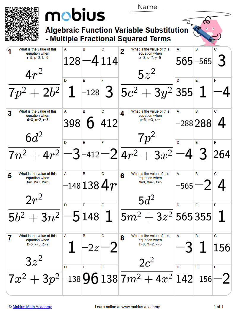 Multiple Fractional Squared Terms (Level 3) | Algebra | Grade 8 Math ...