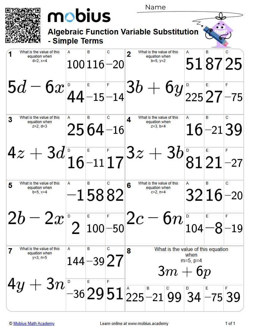 Algebraic Function Variable Substitution - Simple Terms (Level 2 ...
