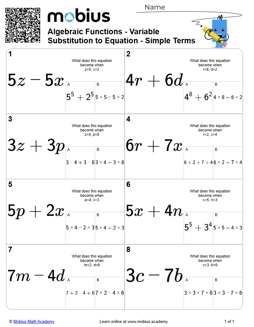 Variable Substitution to Equation - Simple Terms (Level 2) | Numbers ...