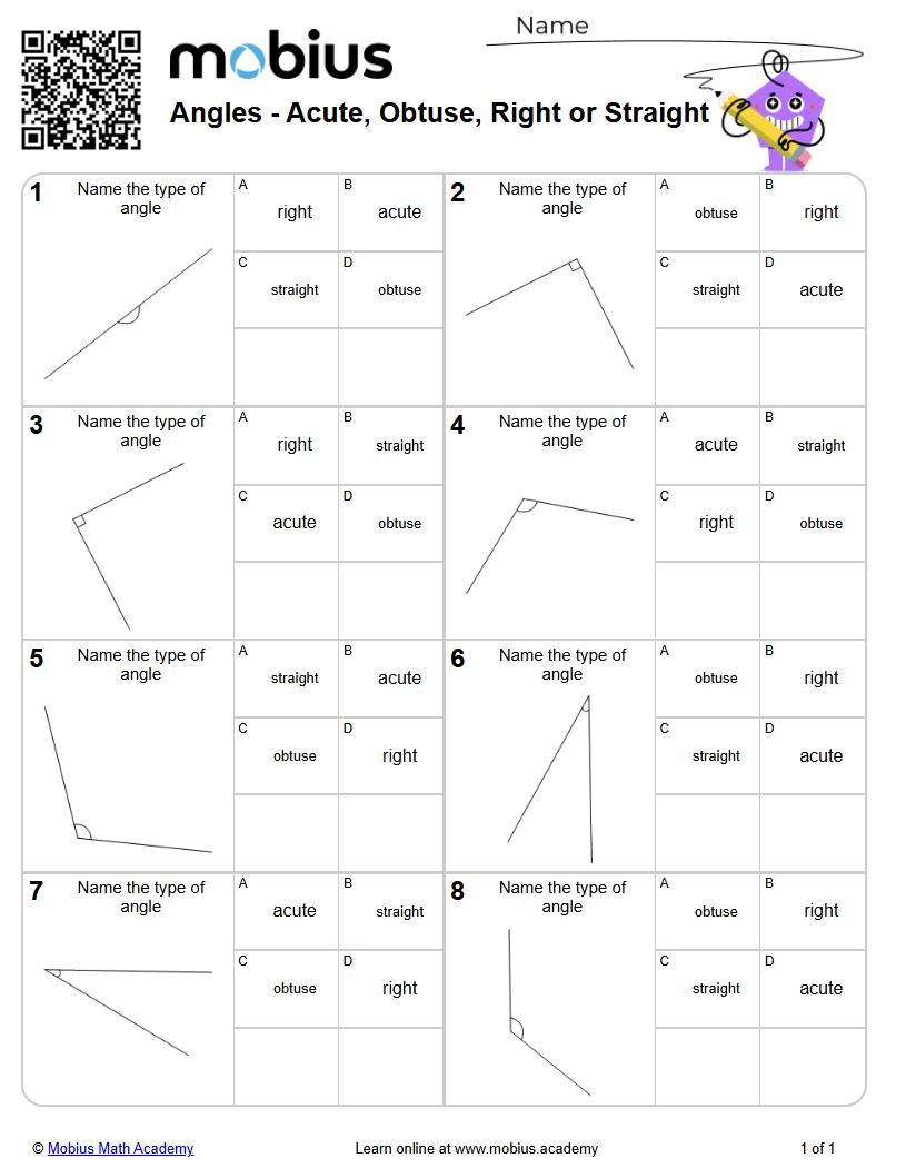 Angles | Acute, Obtuse, Right or Straight (Level 1) | Grades 2-6 Math ...