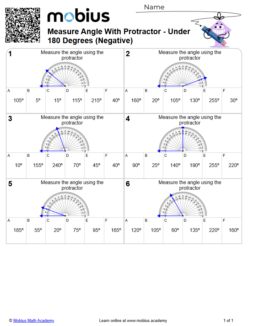 Measure Angle With Protractor - Under 180 Degrees (Negative) (Level 1 ...