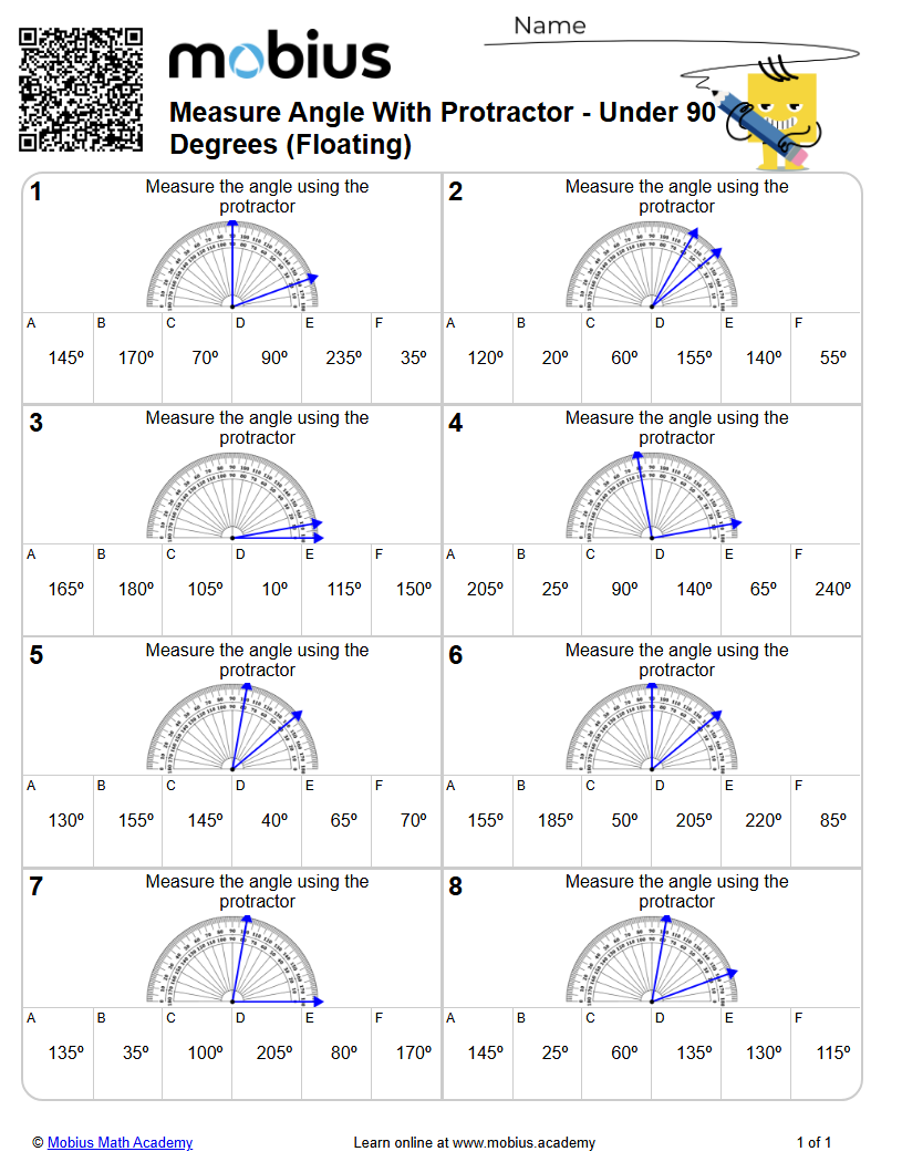 Measure Angle With Protractor - Under 90 Degrees (Floating) (Level 1 ...