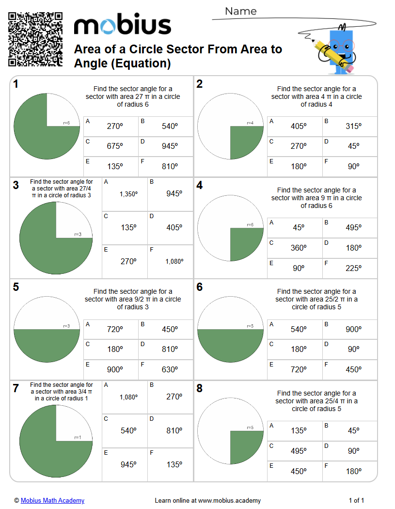 Area of a Circle Sector From Area to Angle (Equation) (Level 1 ...