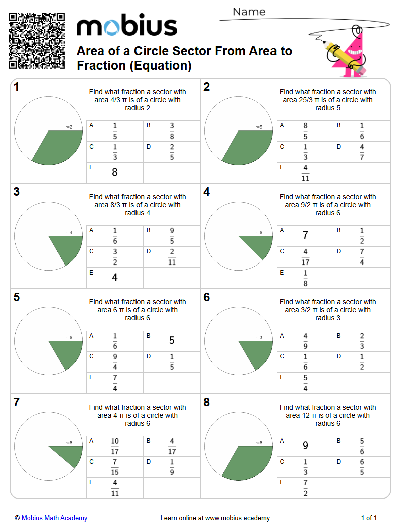 Area of a Circle Sector From Area to Fraction (Equation) (Level 2 ...