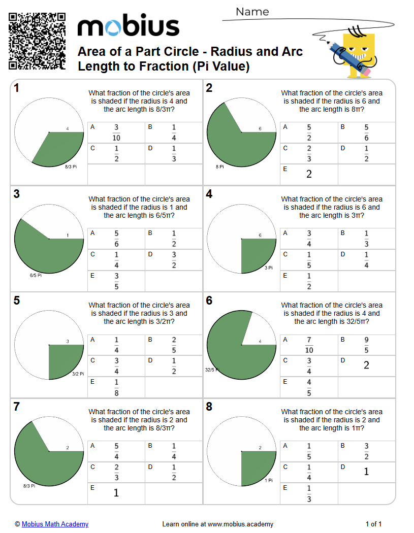 Area of a Part Circle - Radius and Arc Length to Fraction (Pi Value ...