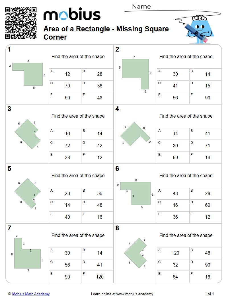Area of a Rectangle - Missing Square Corner (Level 2) - Mobius Math Academy