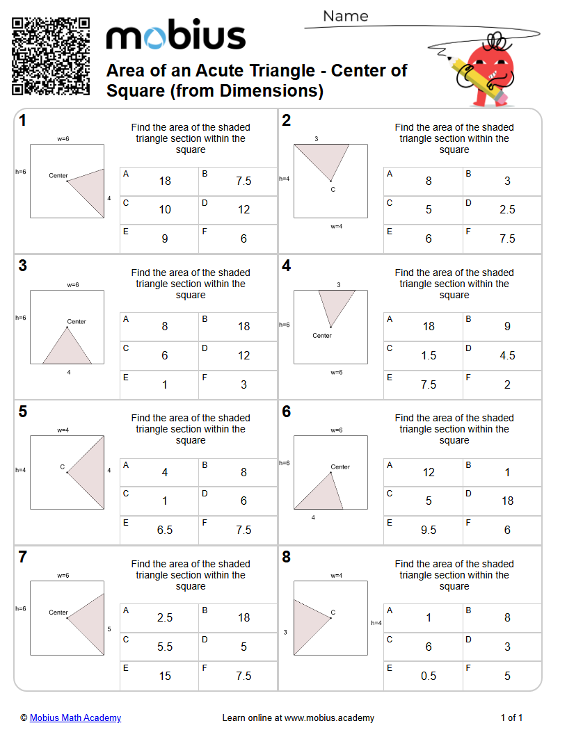 Area of an Acute Triangle - Center of Square (from Dimensions) (Level 1 ...