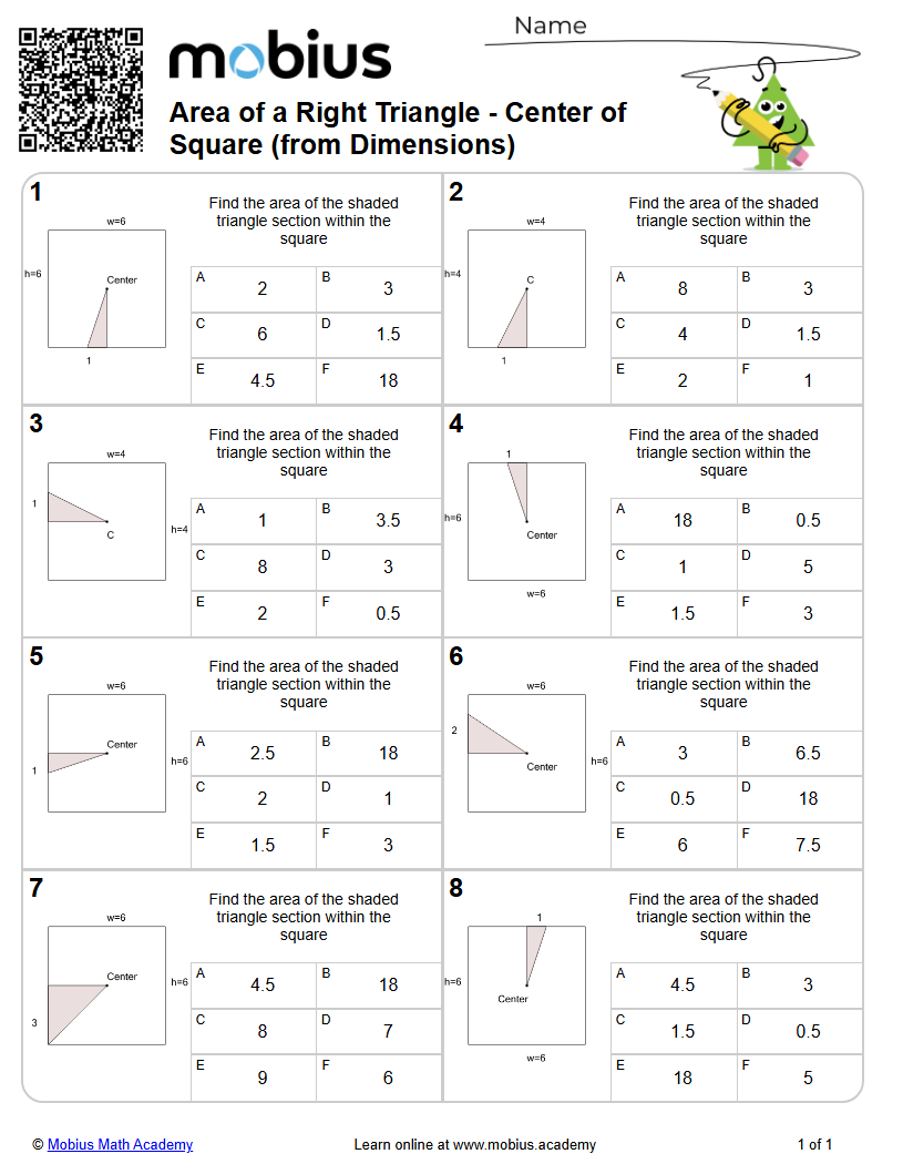 Area of a Right Triangle - Center of Square (from Dimensions) (Level 1 ...