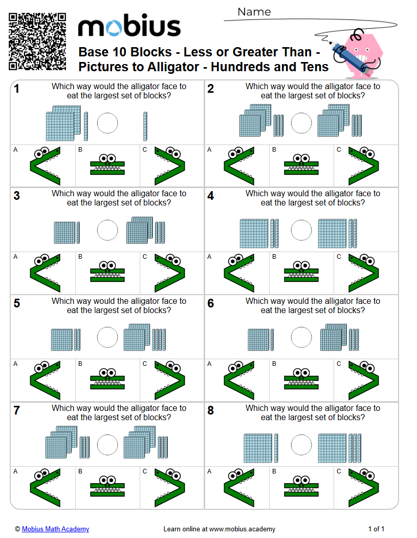 Base 10 Blocks | Less or Greater Than - Pictures to Alligator ...