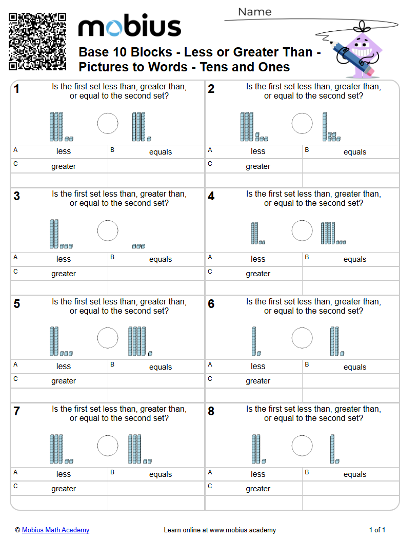 Base 10 Blocks | Less or Greater Than - Pictures to Words - Tens and ...