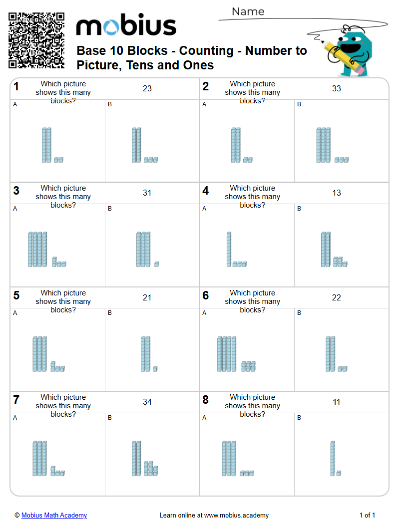 Base 10 Blocks - Counting - Number to Picture, Tens and Ones (Level 1 ...