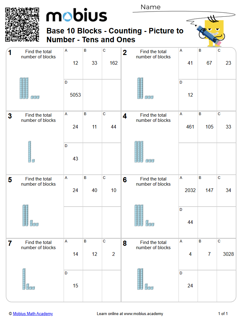 Base 10 Blocks - Counting - Picture to Number - Tens and Ones (Level 1 ...