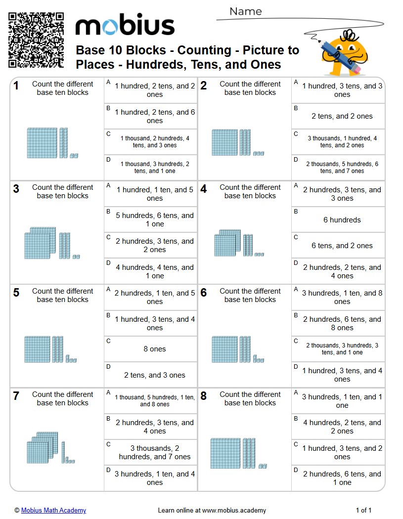 Base 10 Blocks - Counting - Picture to Places - Hundreds, Tens, and ...