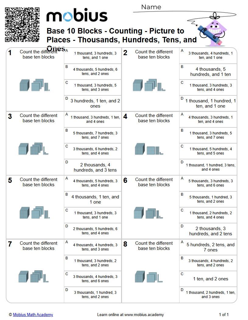 Base 10 Blocks - Counting - Picture to Places - Thousands, Hundreds ...