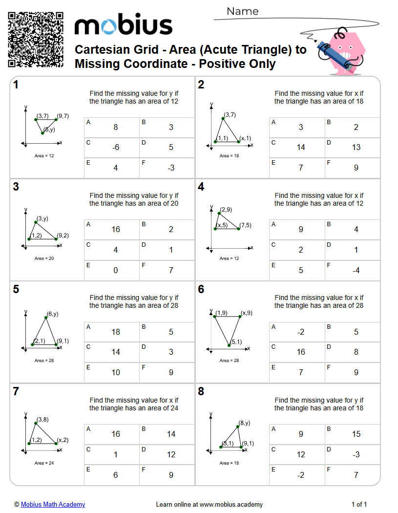 Cartesian Grid - Area (Acute Triangle) to Missing Coordinate - Positive ...