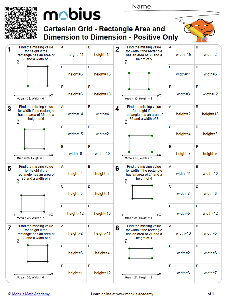 Rectangle Area and Dimension to Dimension - Positive Only (Level 1 ...