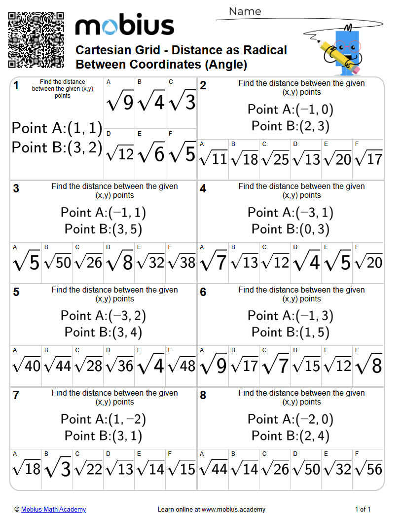 Cartesian Grid | Distance as Radical Between Coordinates (Angle) (Level ...