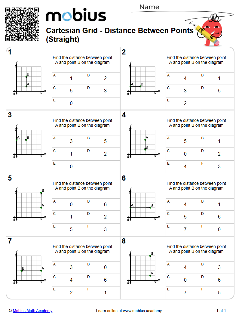 Distance Between Points (Straight) (Level 1) | Geometry 2D | Grades 5-9 ...