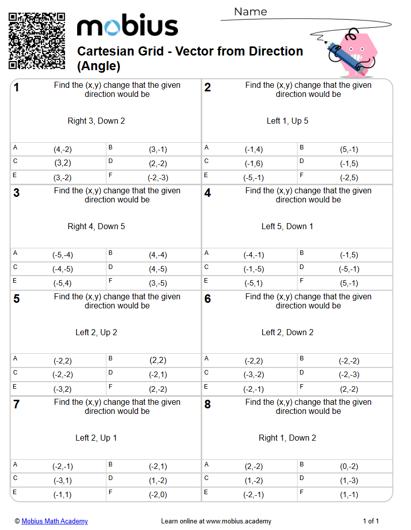 Cartesian Grid | Vector from Direction (Angle) (Level 3) | Grades 5-6 ...