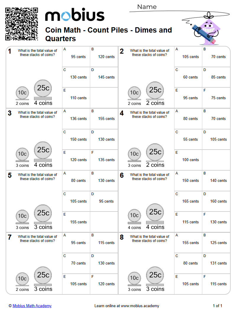 Coin Math | Count Piles - Dimes and Quarters (Level 1) | Grades 1-4 ...