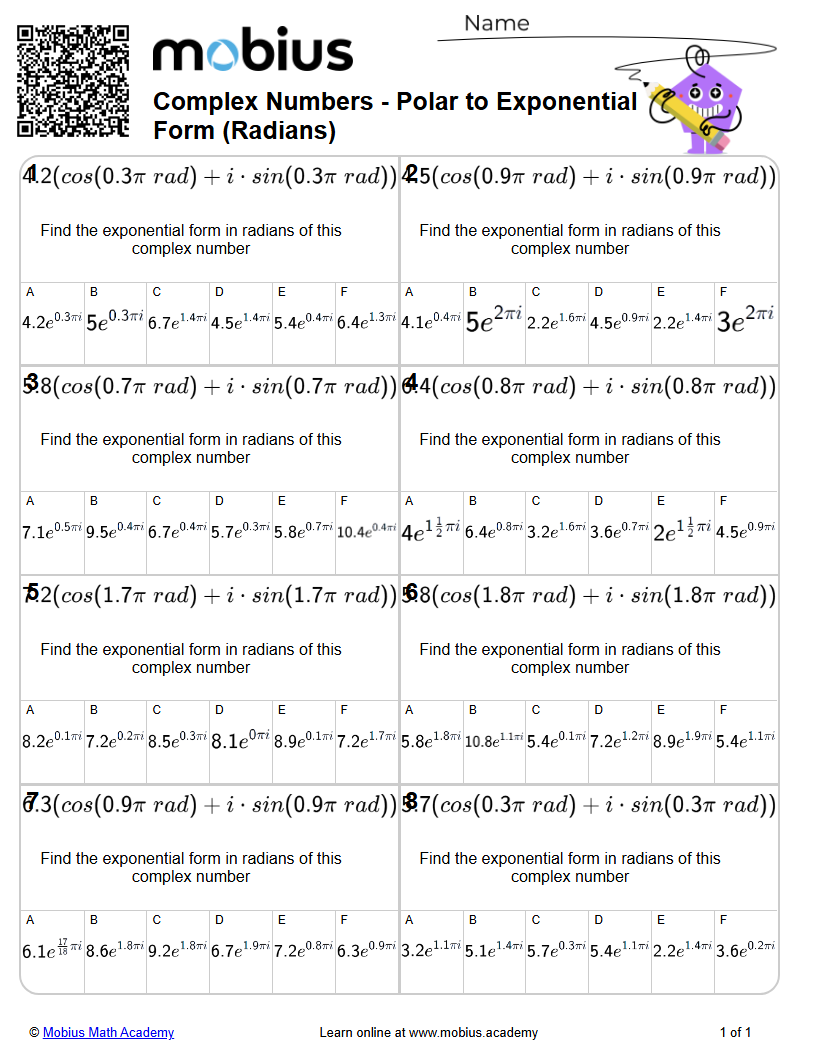 Polar to Exponential Form (Radians) (Level 1) | Complex Numbers | Grade ...