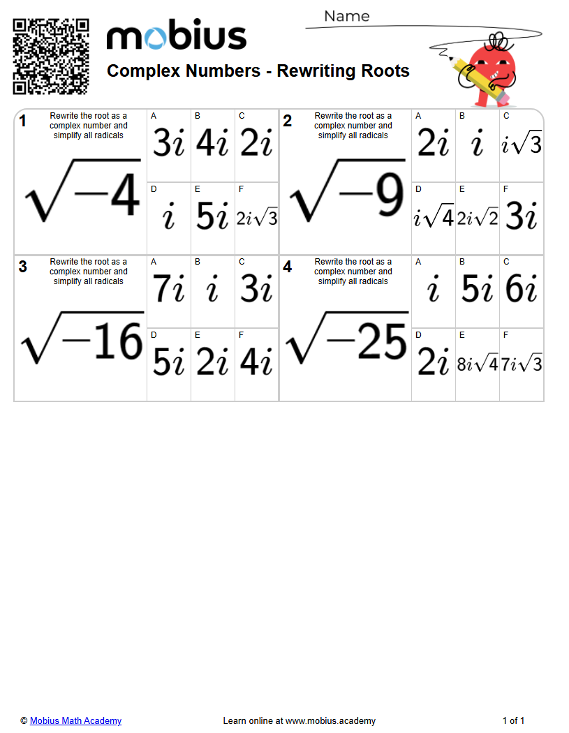 Complex Numbers - Rewriting Roots (Level 1) - Mobius Math Academy