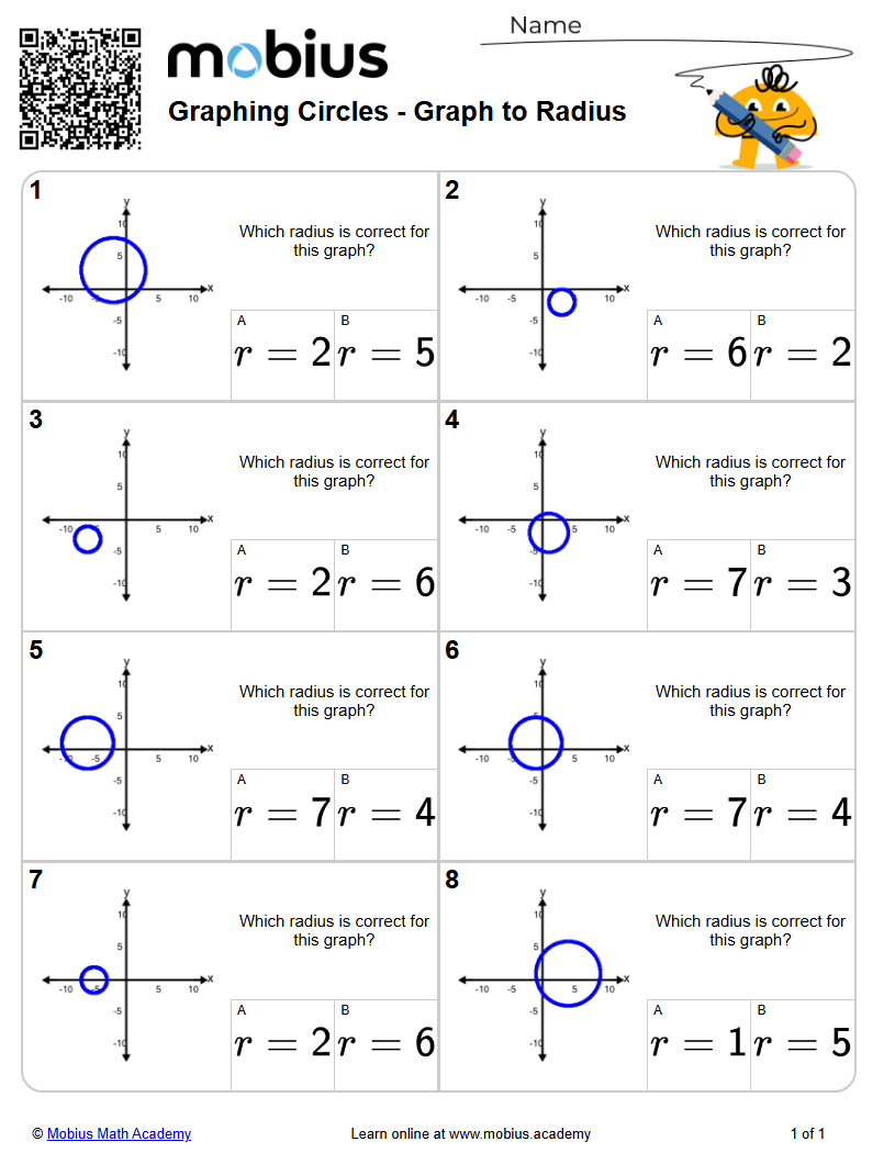 Graphing Circles - Graph to Radius (Level 1) - Mobius Math Academy