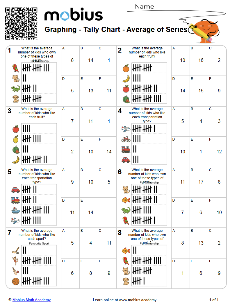 Graphing - Tally Chart - Average of Series (Level 1) - Mobius Math Academy