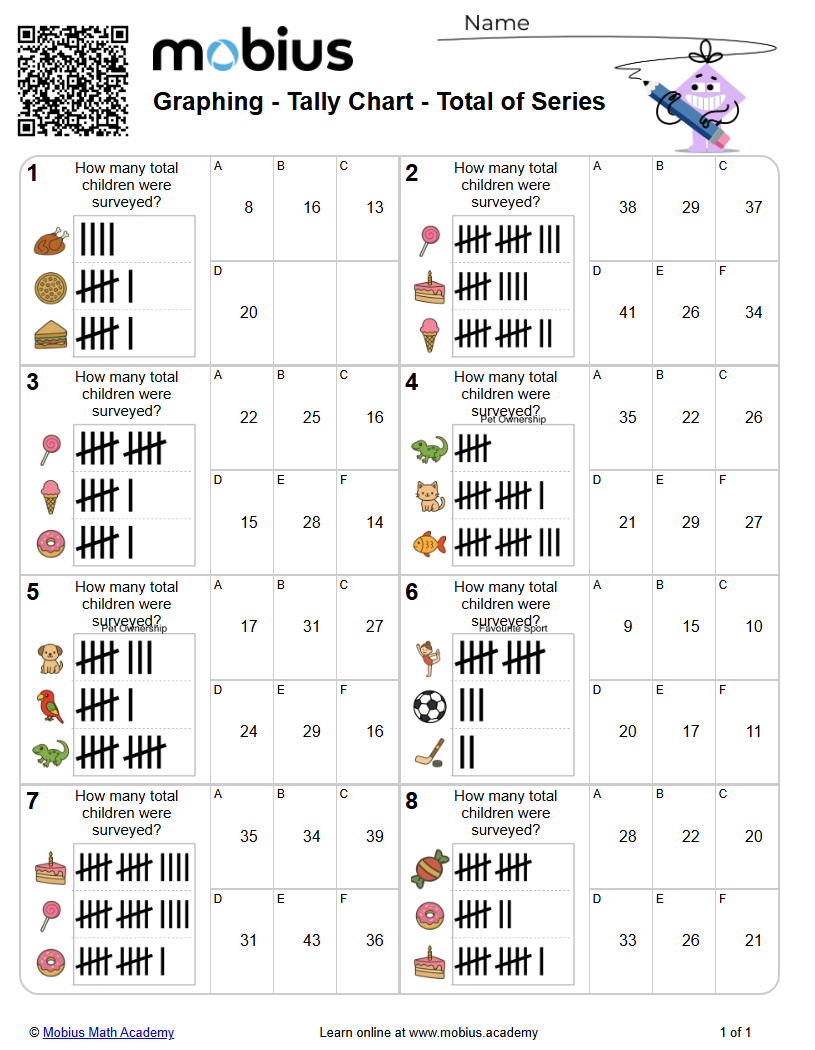 Graphing - Tally Chart - Total of Series (Level 1) - Mobius Math Academy