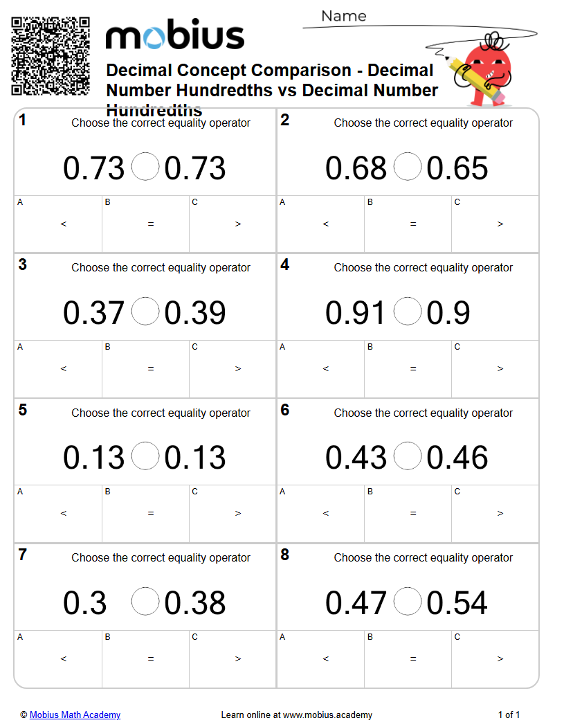 Decimal Concept Comparison - Decimal Number Hundredths vs Decimal ...