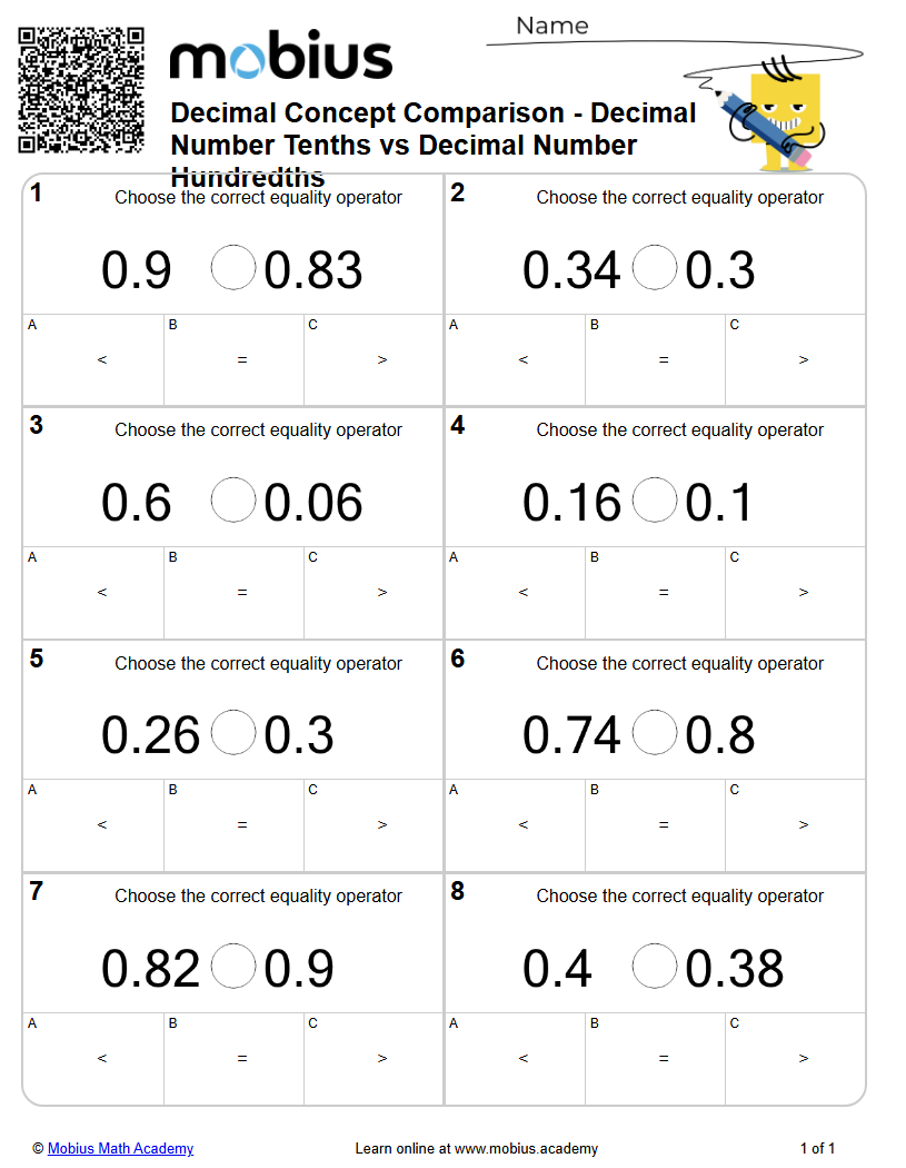 Decimal Concept Comparison - Decimal Number Tenths vs Decimal Number ...