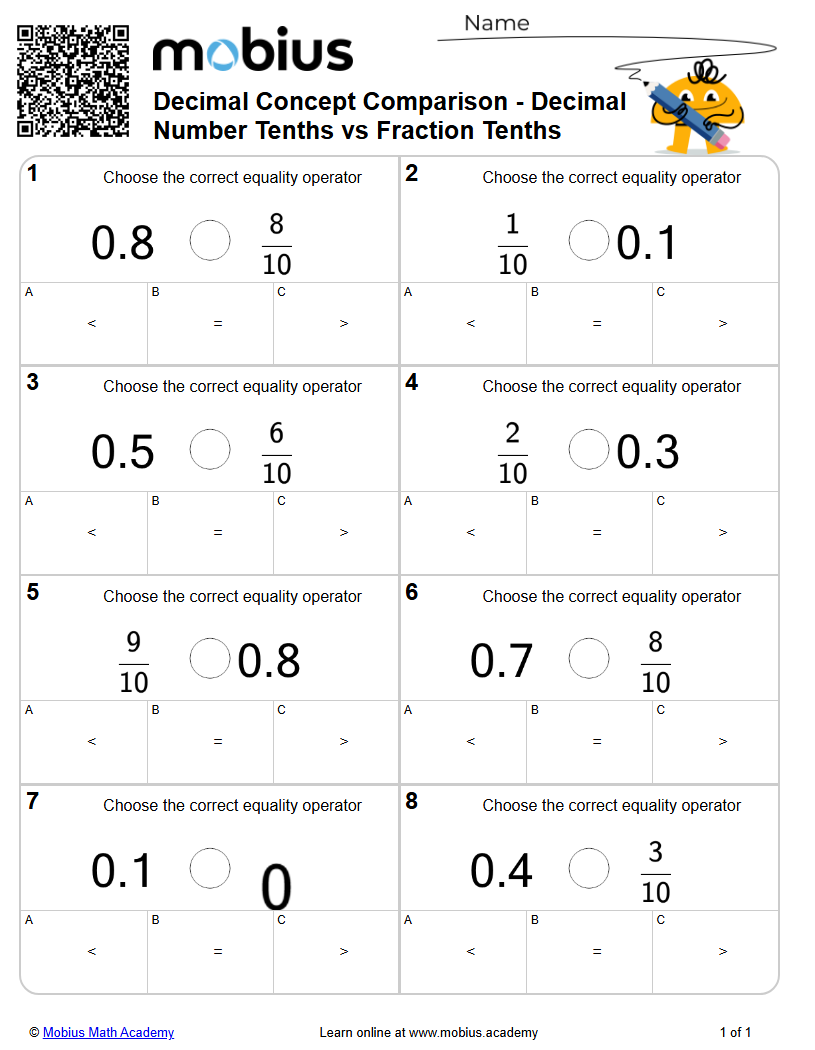 Decimal Concept Comparison - Decimal Number Tenths vs Fraction Tenths ...