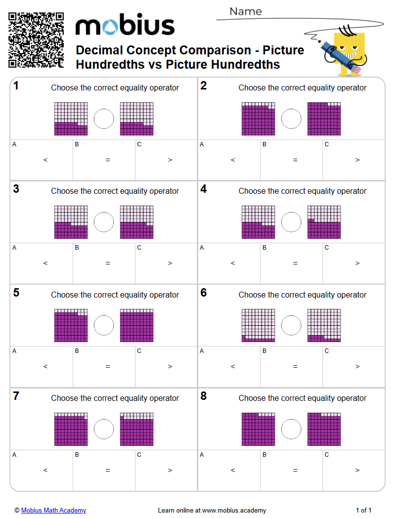 Decimal Concept Comparison - Picture Hundredths vs Picture Hundredths ...