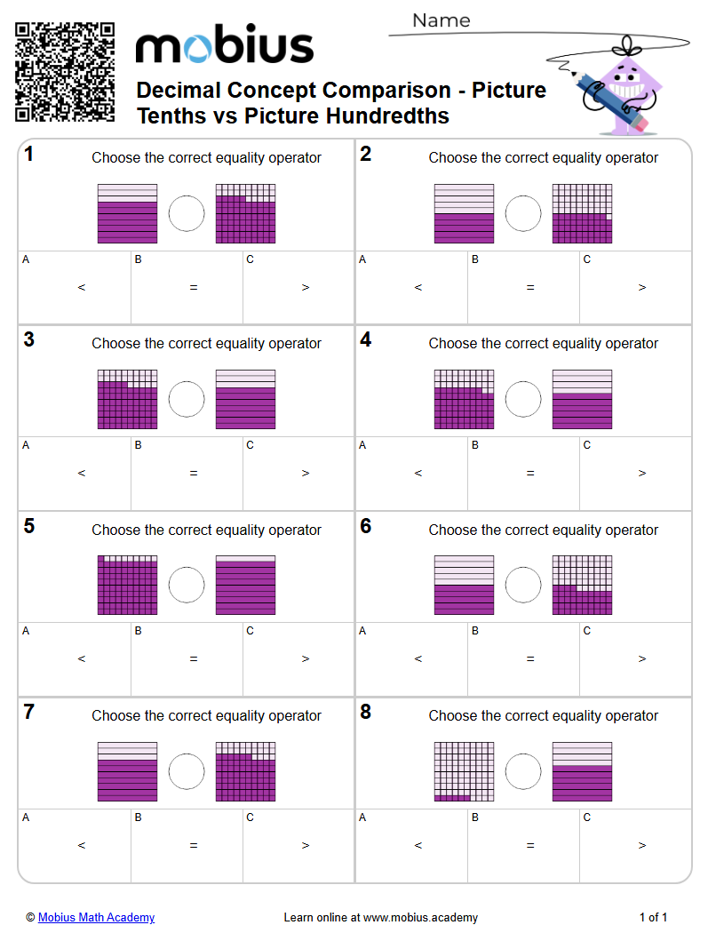 Level 1 | Fractions/Decimals | Grade 7 Math Worksheets - Mobius Math ...