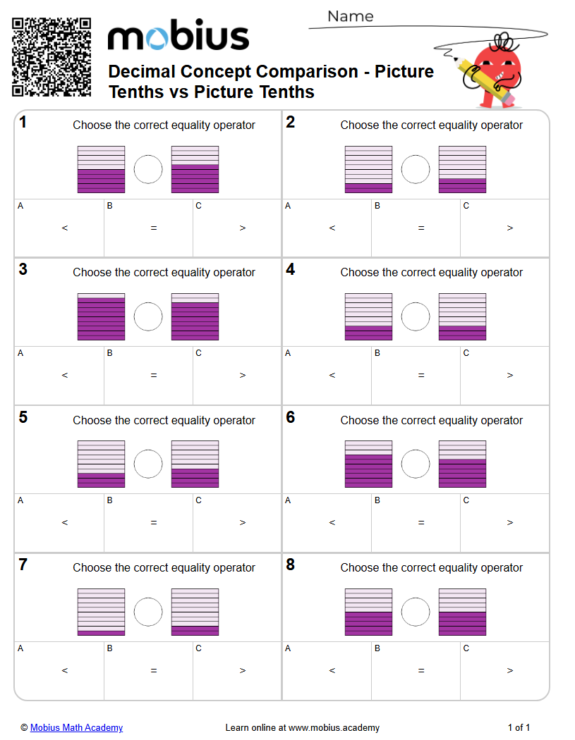 Level 1 | Fractions/Decimals | Grade 5 Math Worksheets - Mobius Math ...