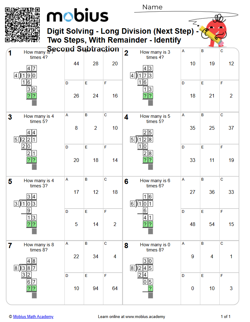 Level 1 | Multiply/Divide | Grade 5 Math Worksheets - Mobius Math Academy