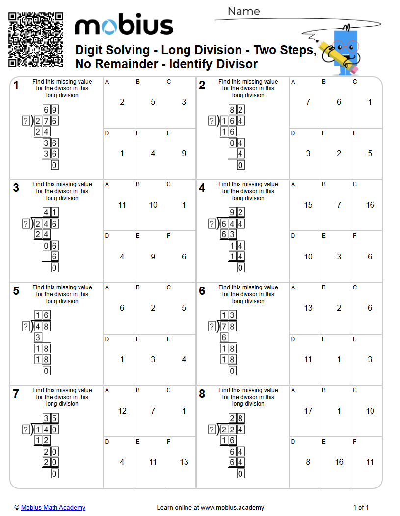 Digit Solving - Long Division - Two Steps, No Remainder - Identify ...
