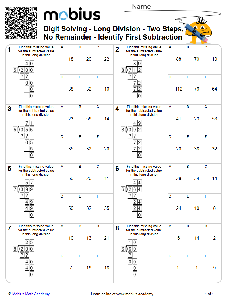 Digit Solving - Long Division - Two Steps, No Remainder - Identify ...