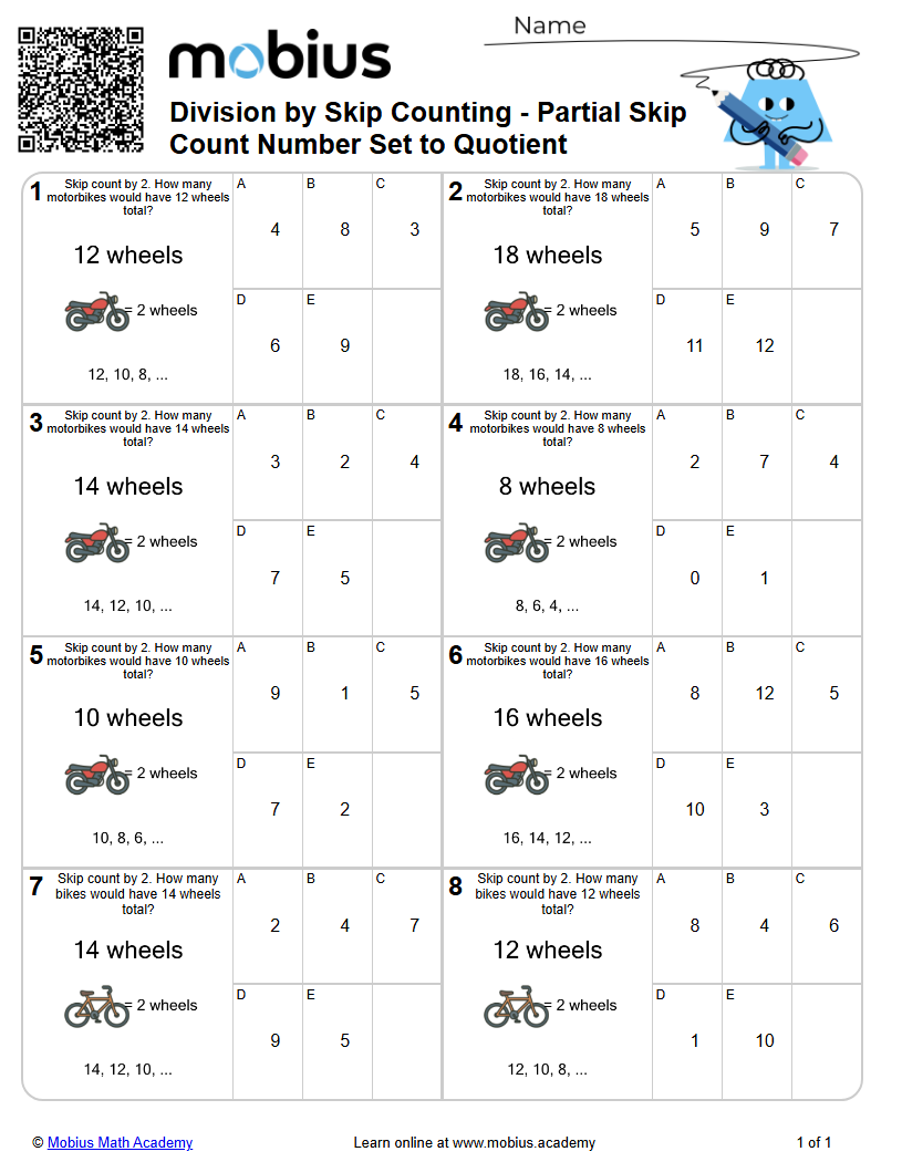 Division by Skip Counting - Partial Skip Count Number Set to Quotient ...