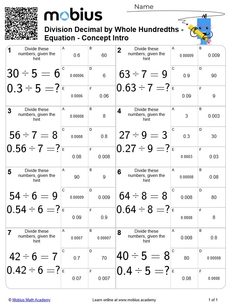 Level 2 | Fractions/Decimals | Grade 5 Math Worksheets - Mobius Math ...